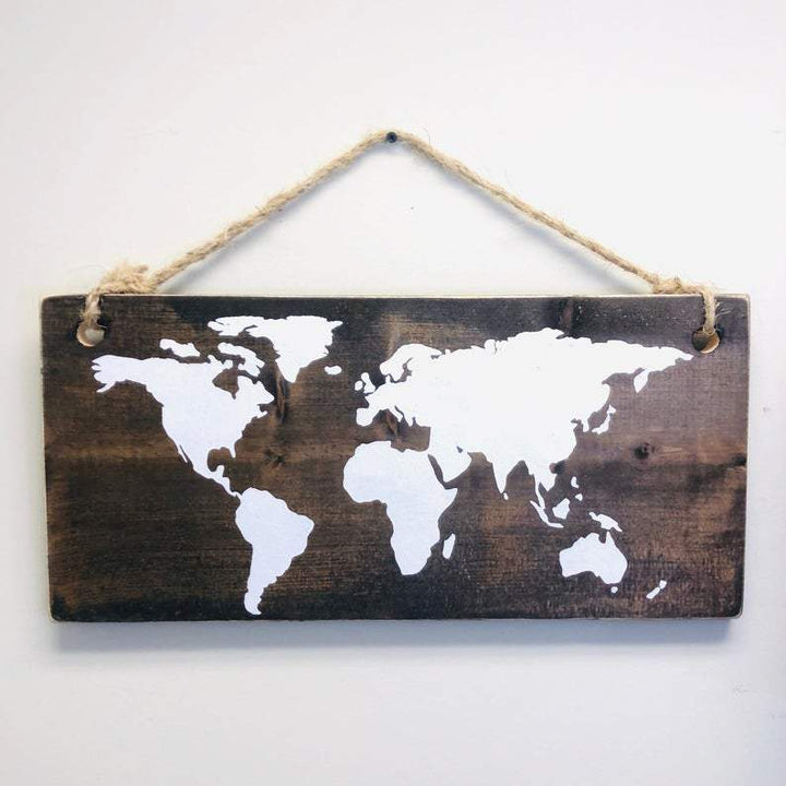 Hanging Rope World Map on Wood