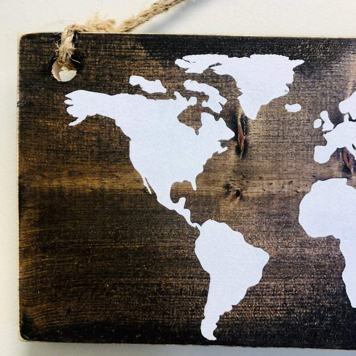 Hanging Rope World Map on Wood